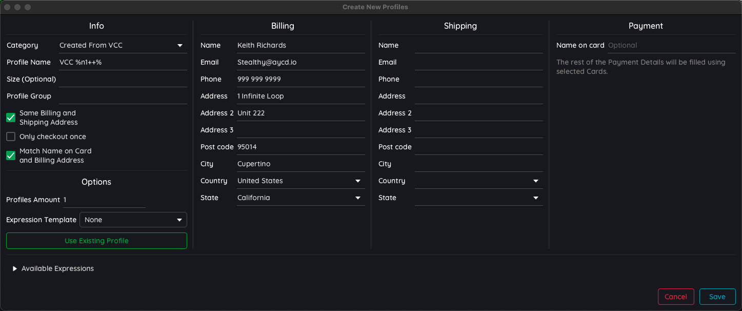 Profile Builder - Virtual Cards - Create New Profiles/Add to Existing Profiles – AYCD