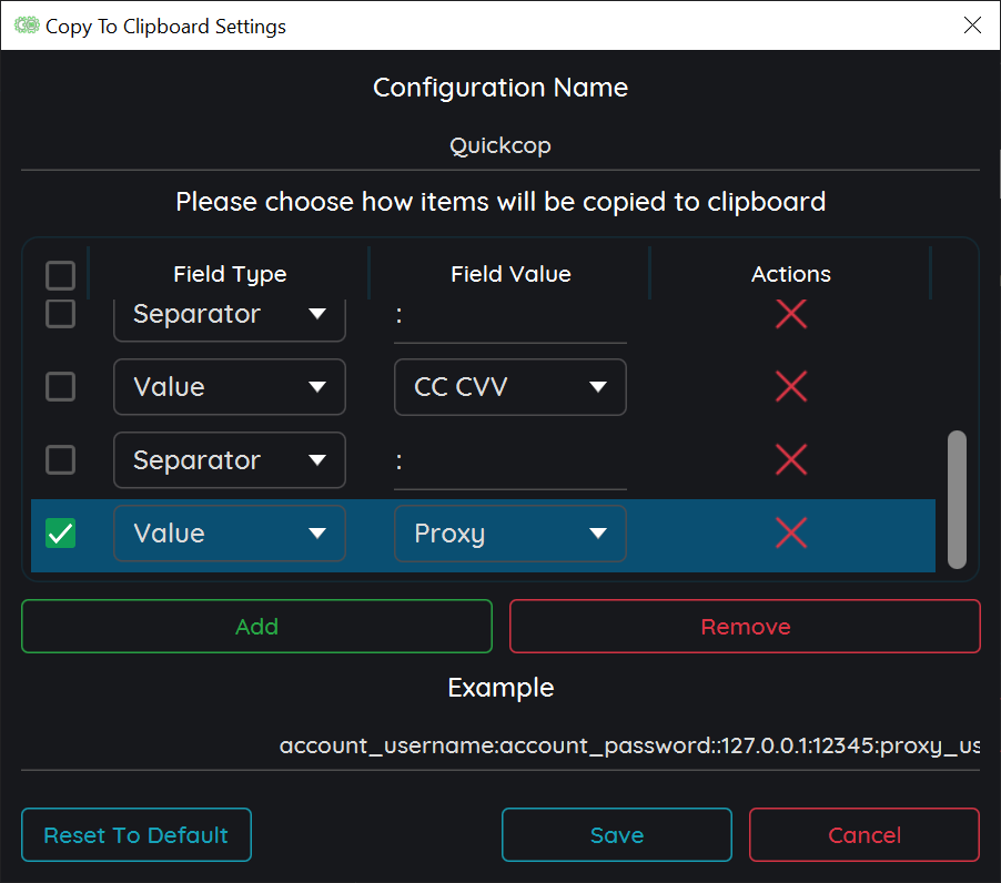 Profile Builder - Accounts - Tasks - Copy to Clipboard Settings – AYCD