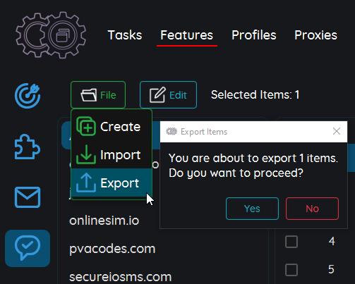 TabSentry - Features - SMS Credentials - Create / Import / Export – AYCD