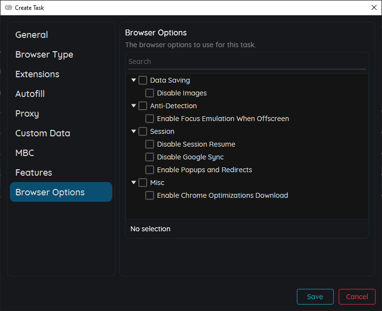 TabSentry - Tasks - Browsers - Create One Task / Many Tasks / Import / Import from Profile ...