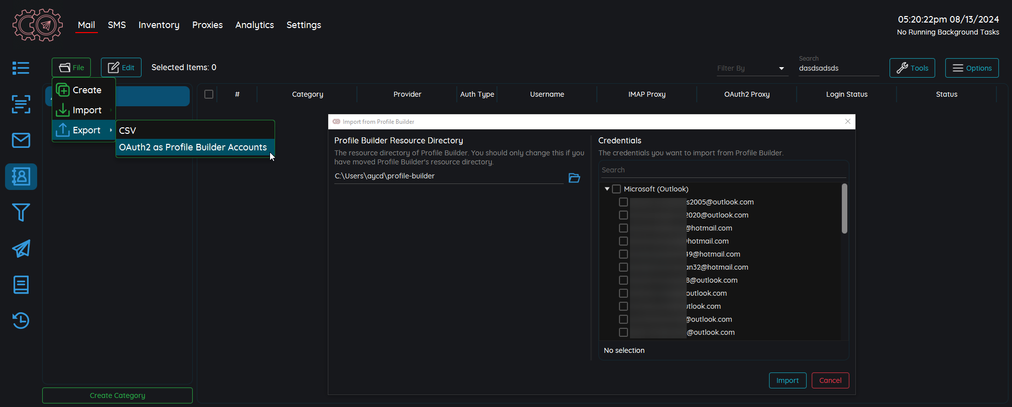 Inbox - Mail - Accounts - Create/Import/Export / Import From Profile Builder – AYCD