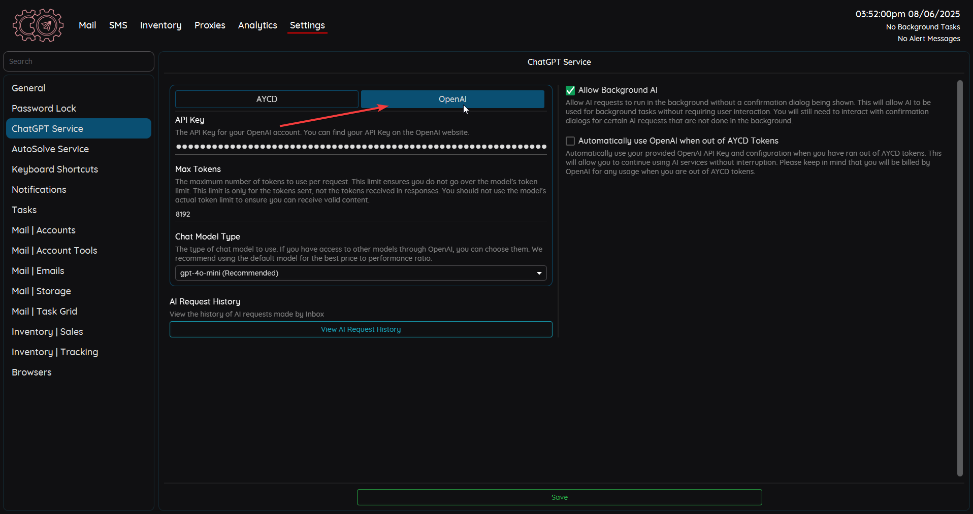 Inbox - Settings - ChatGPT Service – AYCD